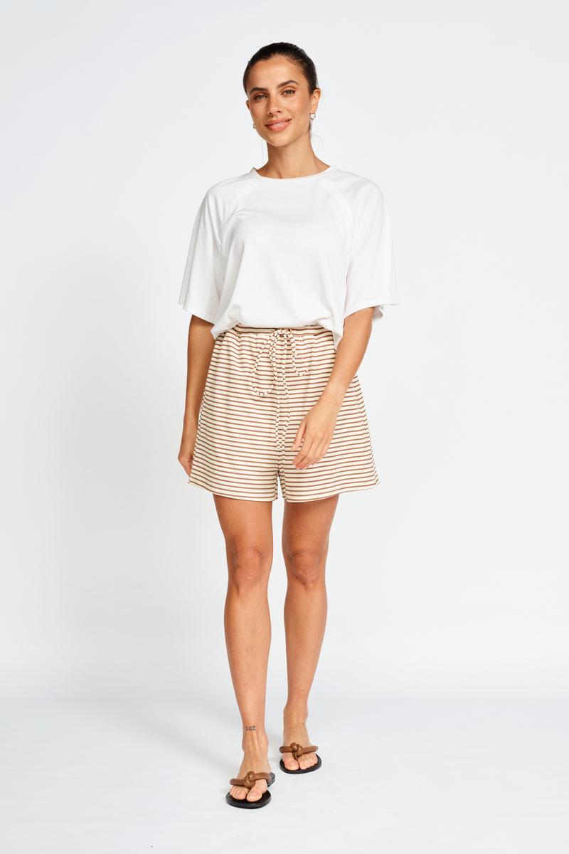 Ribbed Cream and Tan Stripe Maternity Shorts – Apéro Label